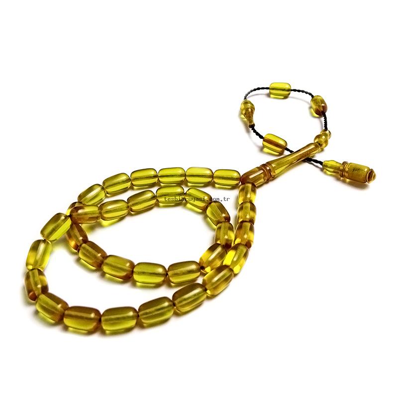 Mini Boy Şeffaf Delim Sarı Renk Sıkma Kehribarı Tesbih - 600.00 TL + KDV